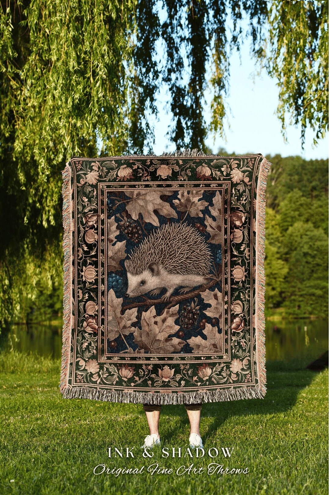 Witchy Hedgehog Tapestry Blanket | Woodland Autumn Blanket Cozy ...