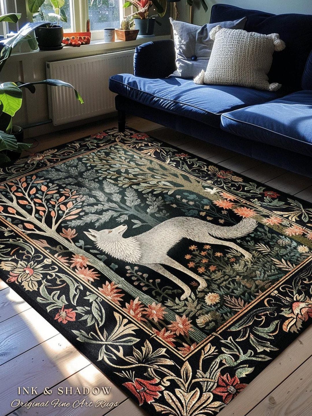 Scandinavian Wolf Rug | Woodland Theme Room Decor William Morris ...