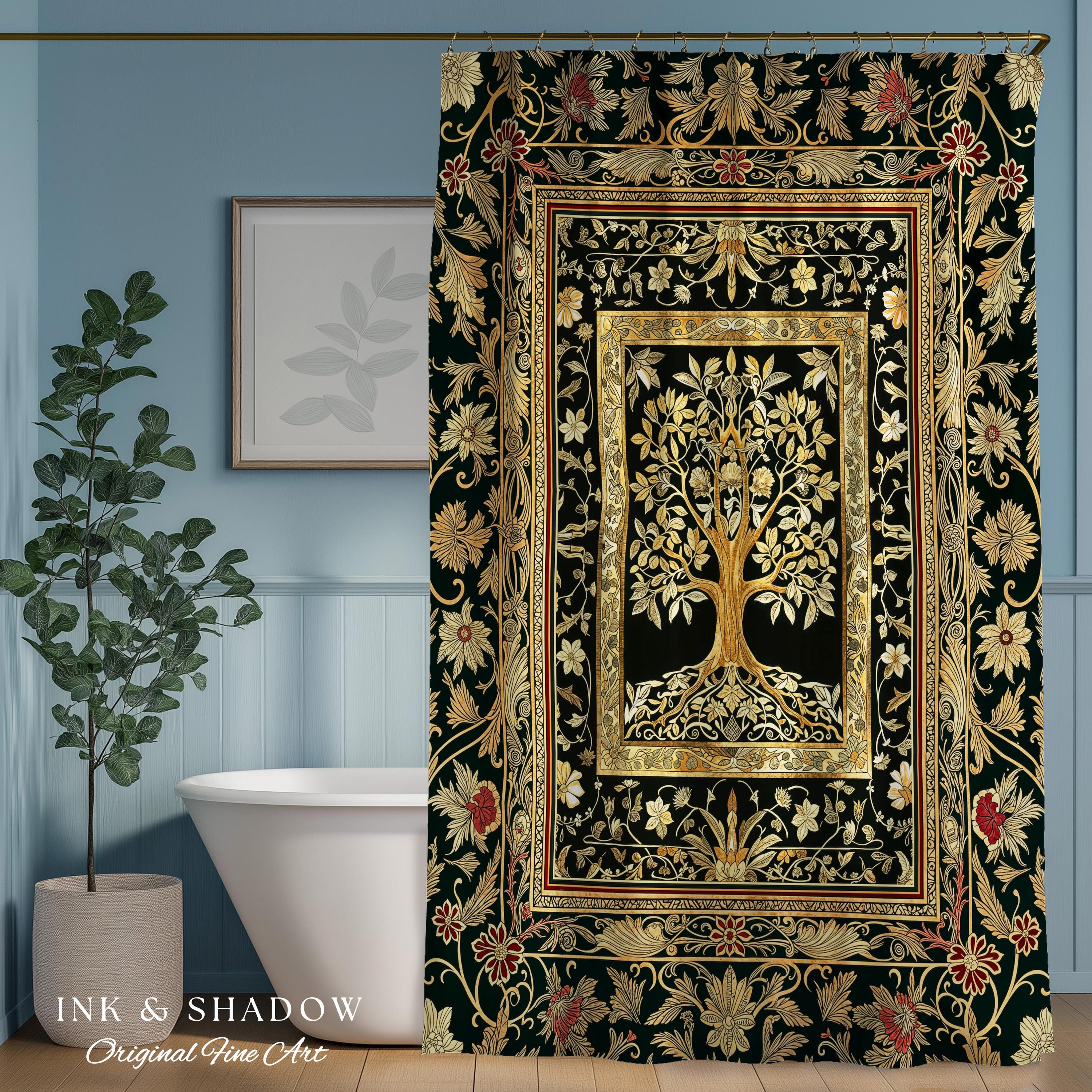 Regal Golden Tree of Life Shower Curtain | Gilt Border Ornate Medieval ...