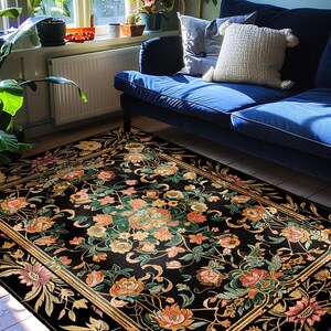 Dark Floral Cottagecore Rug | Bohemian Aesthetic Living Room Home Decor ...