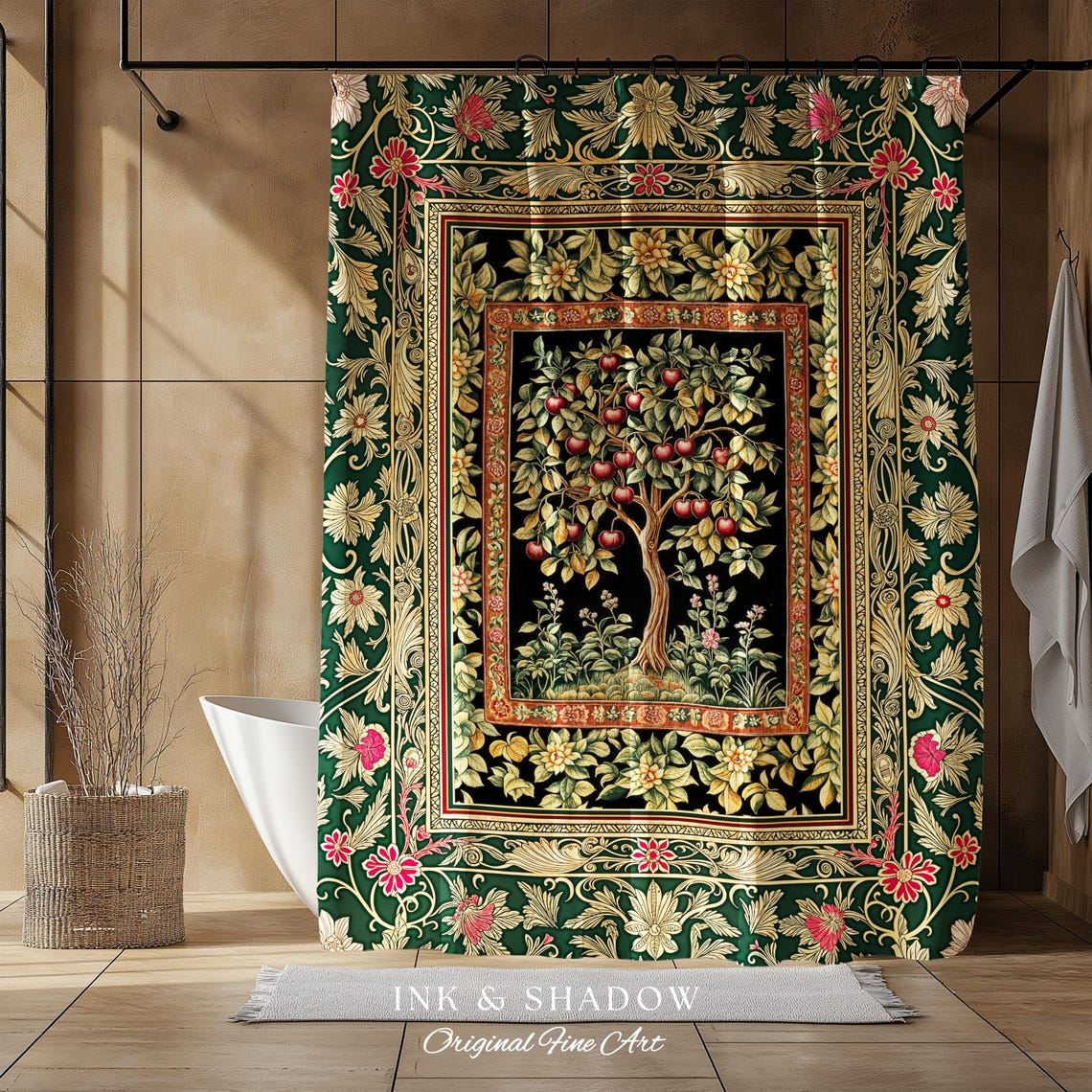 Storybook Gothic Cherry Tree Shower Curtain | Romantic Woodland ...