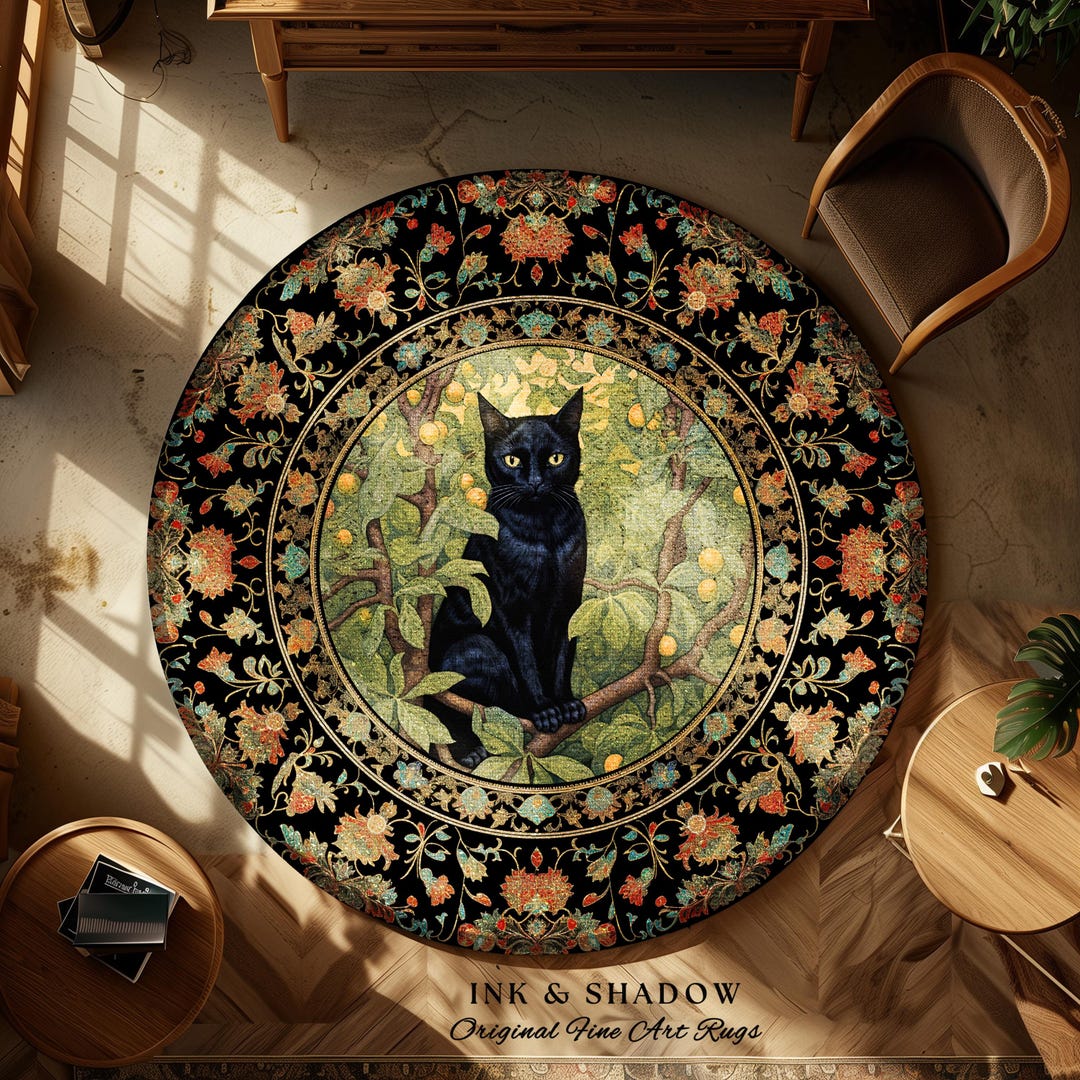 Mystic Botanical Cottagecore Round Cat Rug Morris Inspired Forest ...