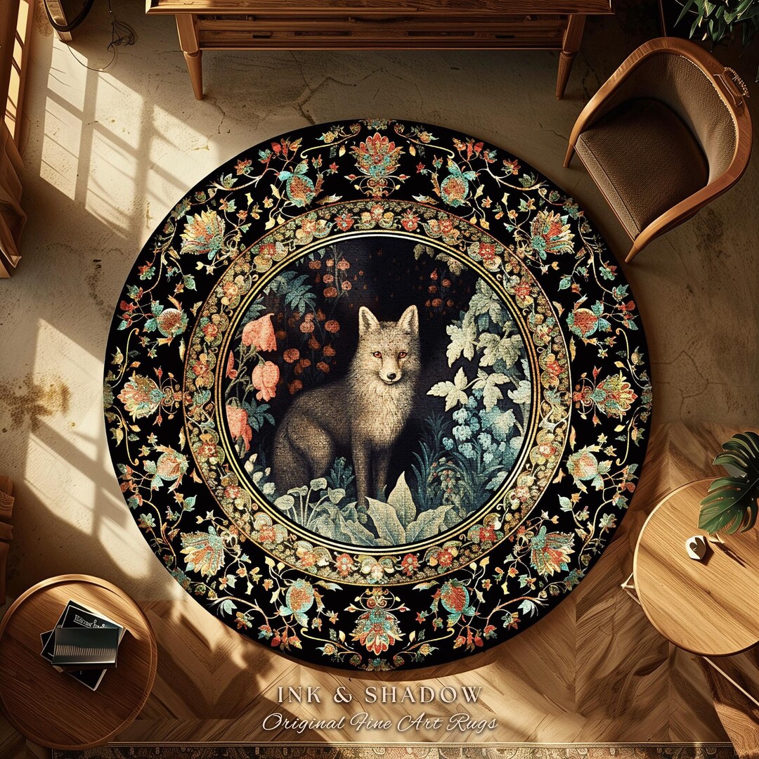 Woodland Gothic Fox Forestcore Rug Dark Botanical Cottagegoth Room ...