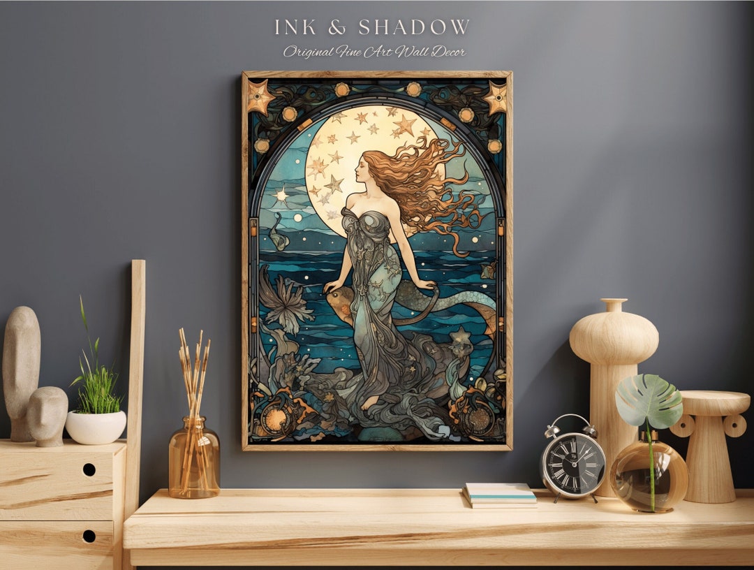 Celestial Mermaid Art Nouveau Room Decor Vintage Mermaid Siren ...