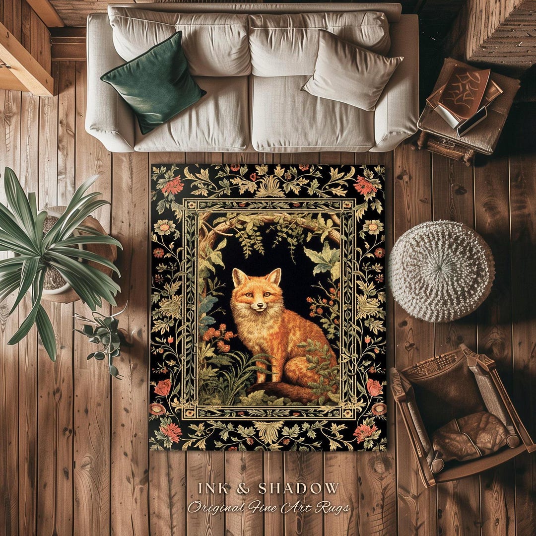 Mystic Woodland Fox Rug | Cottagecore Room Decor William Morris ...