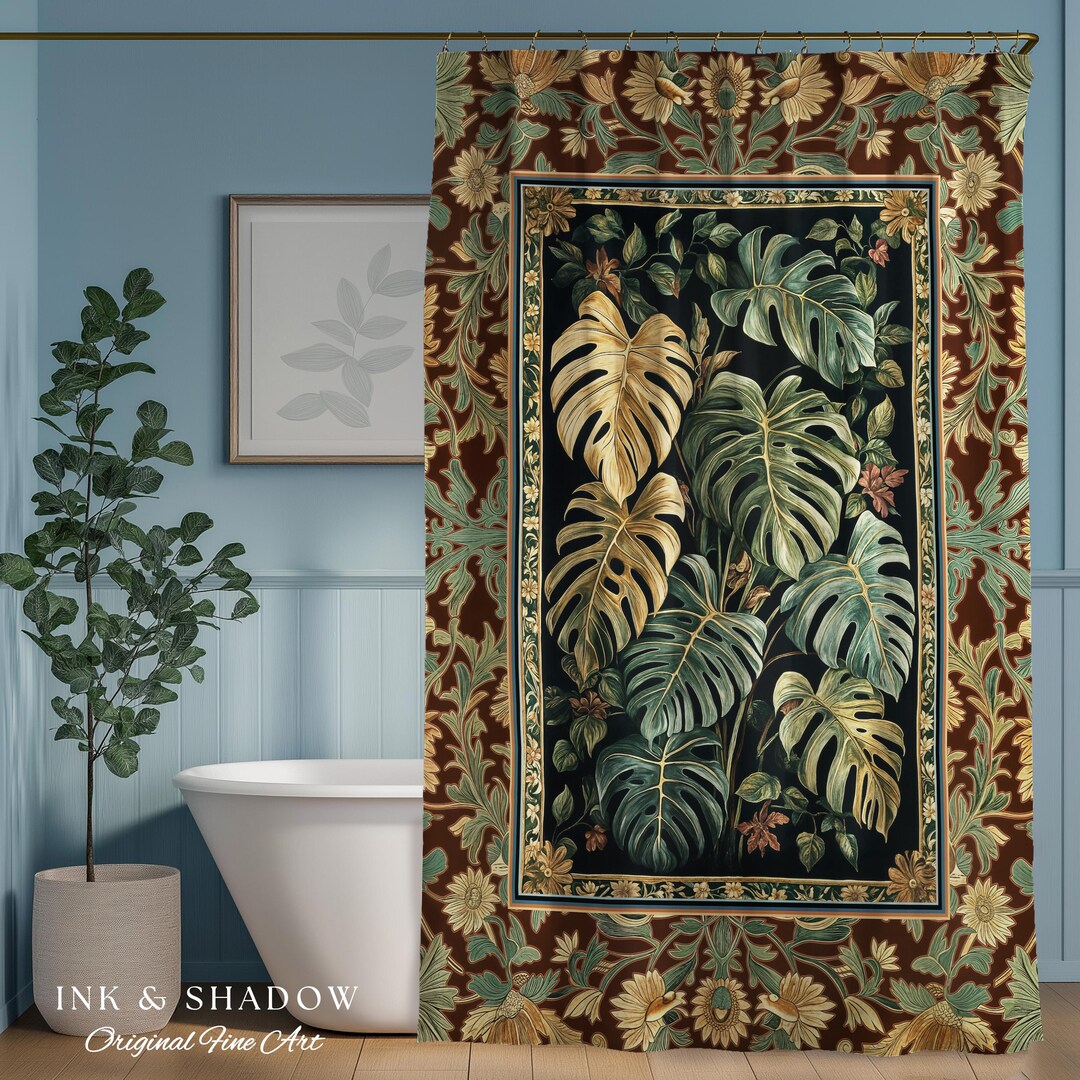 Witchy Forest Tropical Monstera Shower Curtain | Whimsical Houseplant ...