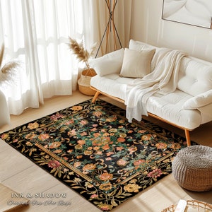 Dark Floral Cottagecore Rug Bohemian Aesthetic Living Room Home Decor ...