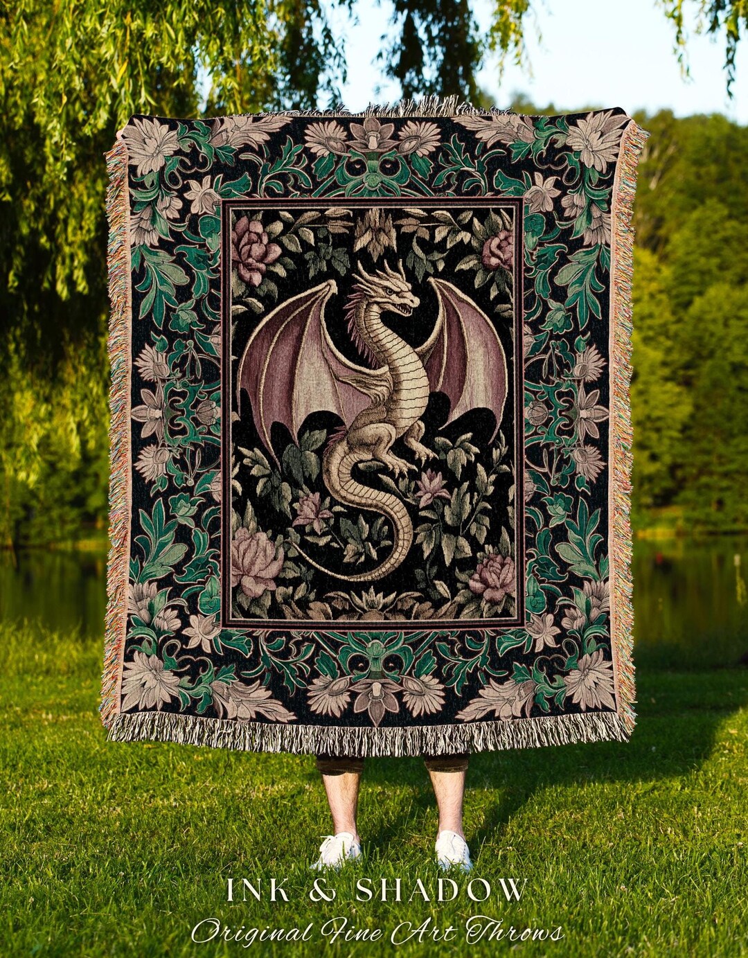 Victorian Gothic Medieval Dragon Blanket Enchanted Ornate Baroque ...