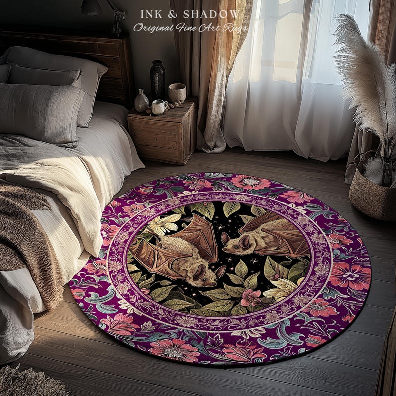 Romantic Victorian Gothic Bat Lovers Rug Whimsical Dark Floral Baroque ...