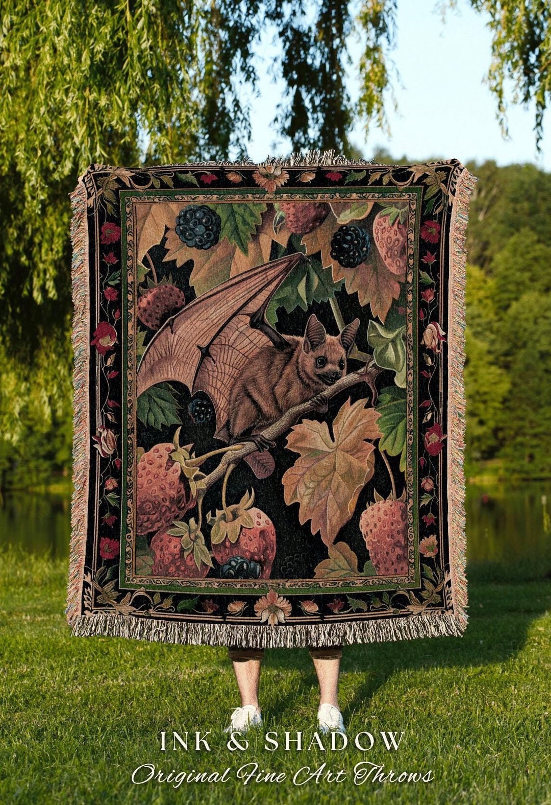 Colorful Room Accent Gothic Bat Throw Woodland Throw Blanket Dark ...
