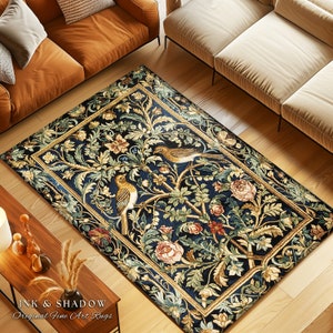 Folk Woodland Botanical Accent Rug Dark Floral Living Room Home Decor ...