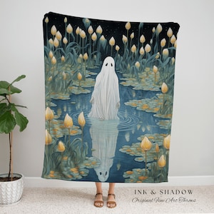 Reflecting Among the Lilypads Cute Ghost Blanket Woven Tapestry ...