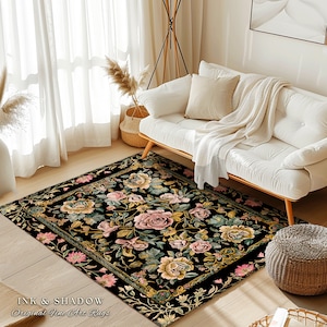 Antique Rose Aesthetic Rug Victorian Floral Dark Academia Decorative ...