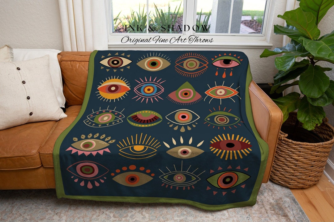 Boho Evil Eye Throw Blanket | Mystical Woven Throw Celestial Room Decor ...