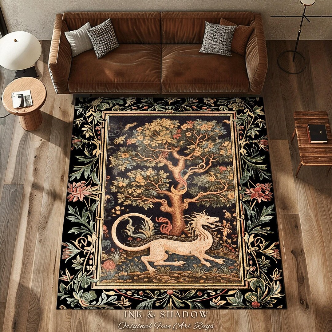 Medieval Dragon Rug | Nordic Home Decor Morris Style Bedroom Fairy Core ...