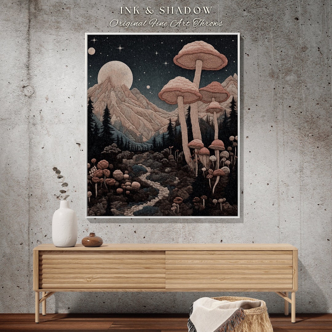 Cottagecore Mushroom Landscape Tapestry Woven Throw Cozy Gift for ...