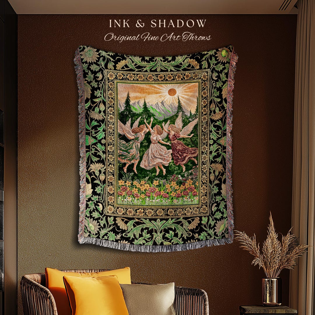 Dreamy Fairy Meadow Woven Tapestry | Midsummer Folklore Throw Blanket ...