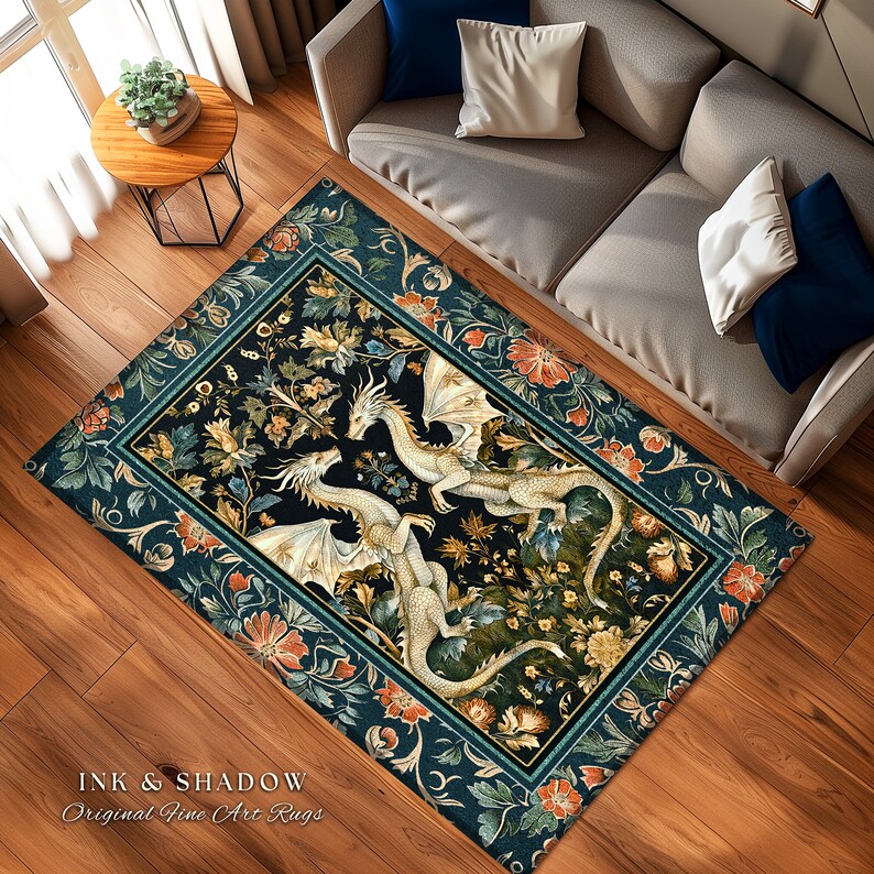 Antique Victorian Gothic Aesthetic Dragon Art Nouveau Rug | Whimsigoth ...