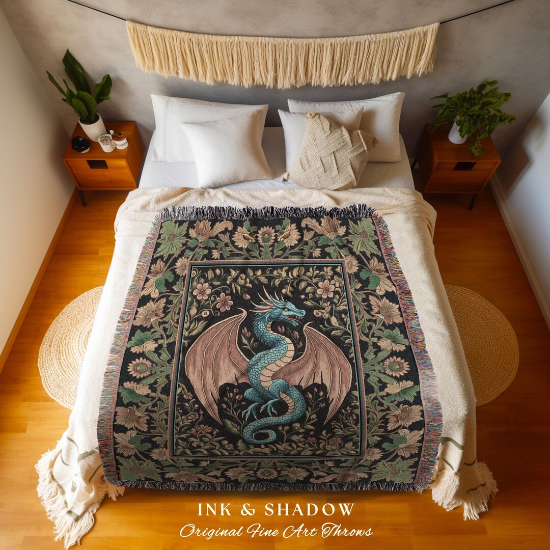Rustic Dragon Medieval Throw Blanket | Ethereal Victorian Fantasy Dark ...