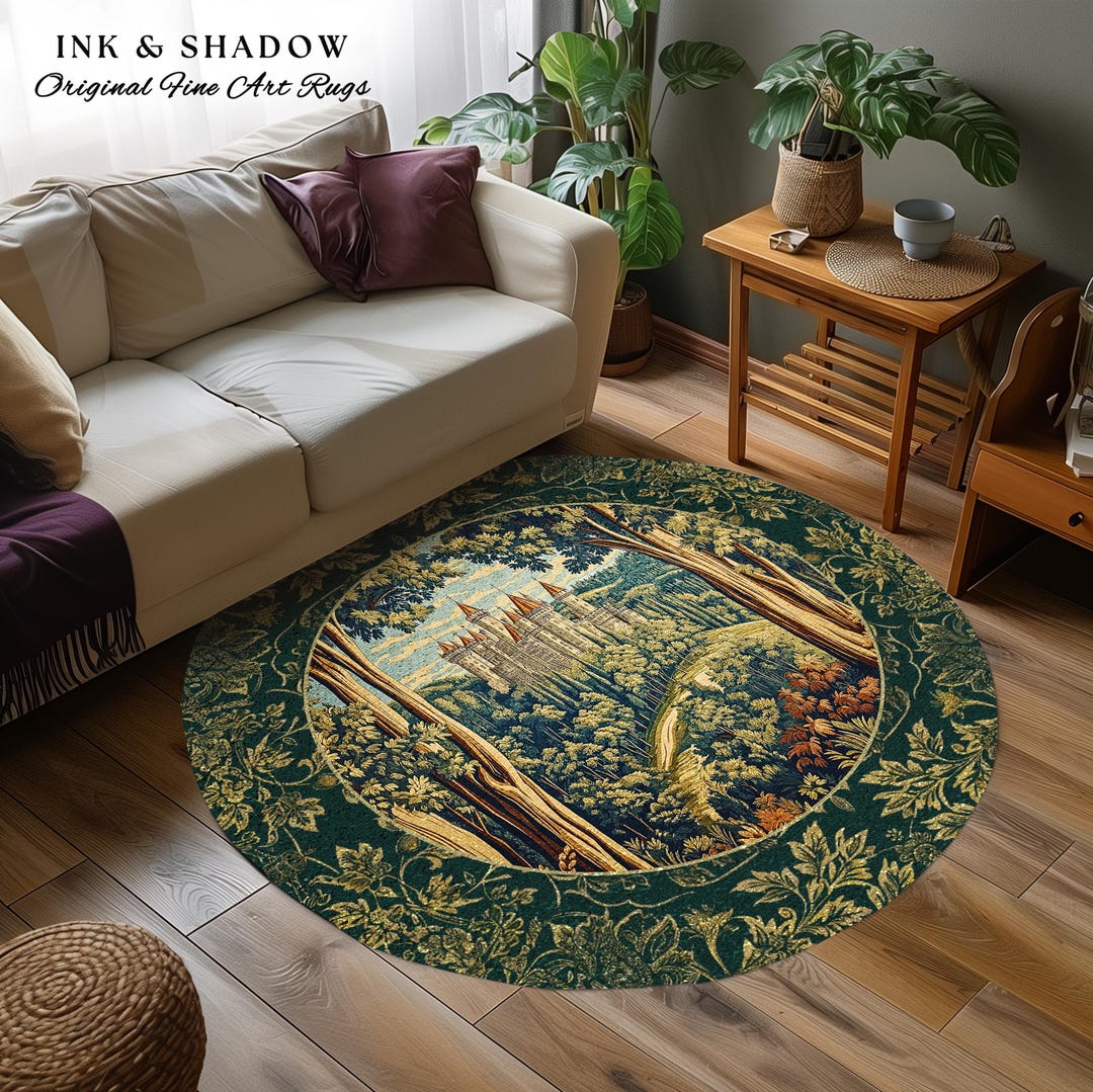 Fairytale Aesthetic Castle Round Rug | Fairycore Large Area Rug ...