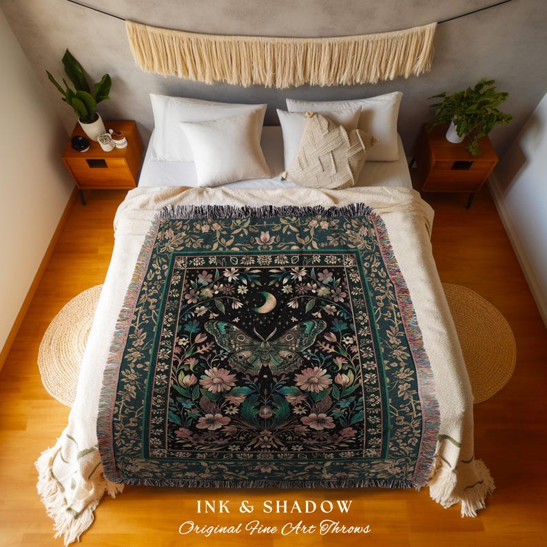 Mystic Moonlit Garden Moth Blanket Whimigothic Fairycore Decor | Dark ...
