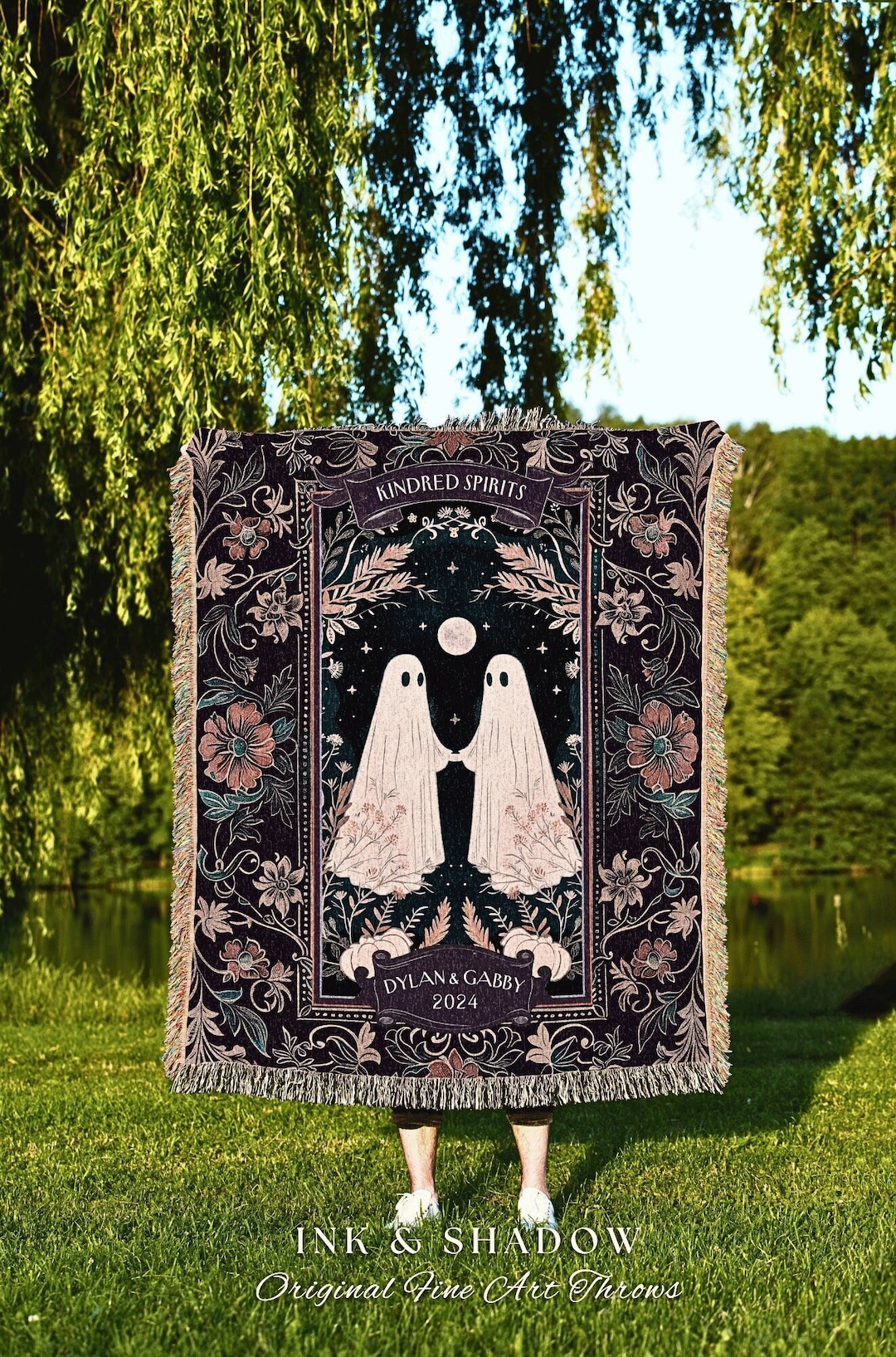 Cute Cottagecore Ghost Lovers Custom Tapestry | Custom Woodland Gothic ...