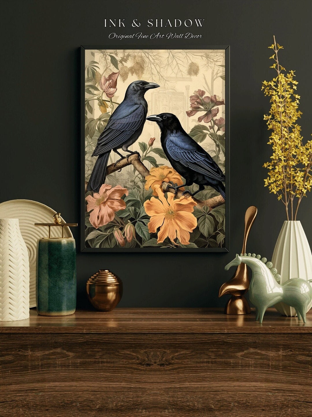 Vintage Raven Wall Art Gothic Bedroom Decor | Black Crow Raven Decor ...