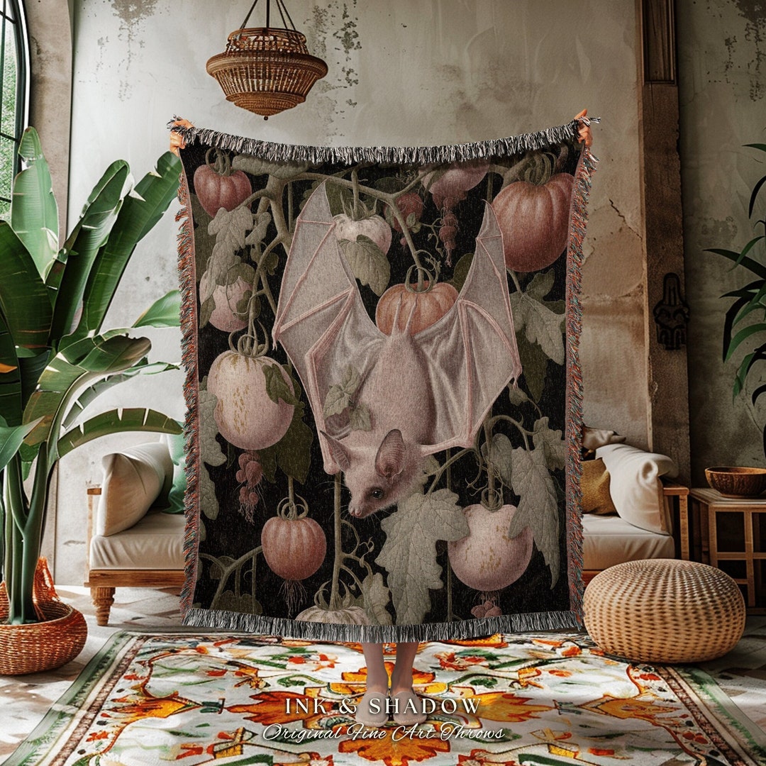 Ethereal Botanical Bat Blanket Woven Celestial Tapestry Woven Blanket ...