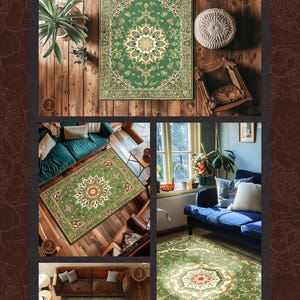 Boho Olive Green Floor Rug | Classic Ornate Victorian Rug With Sage ...