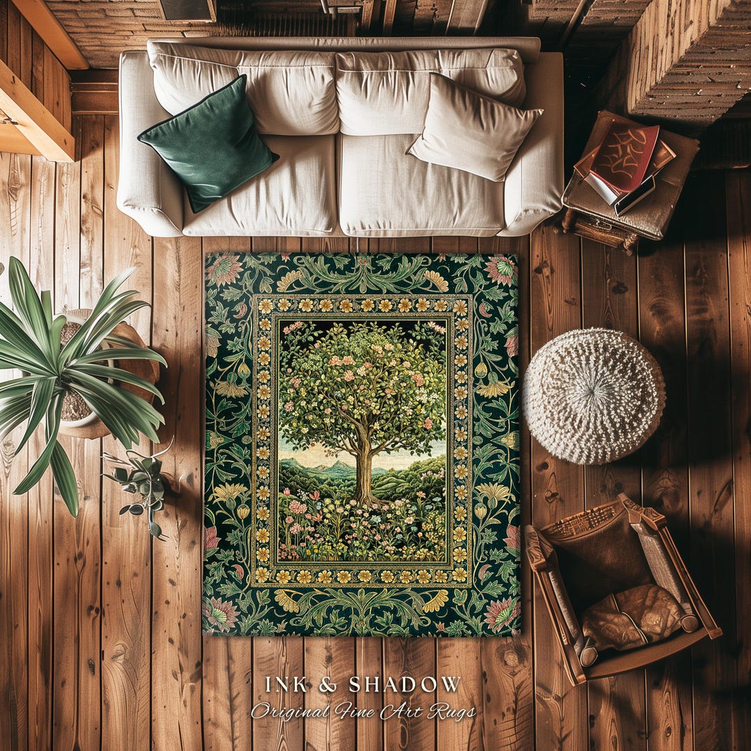 Pastoral Wildflower Garden Tree Area Rug | Floral Mountain Decor ...