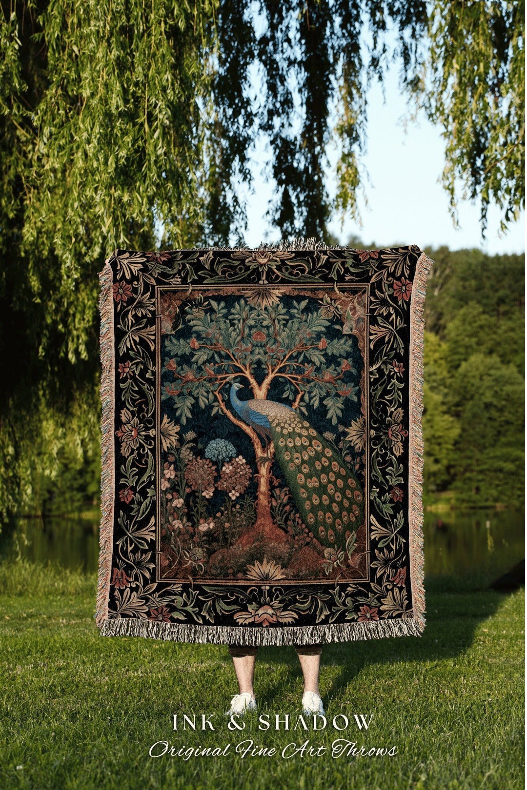 Cottagecore Peacock Throw Blanket Royalcore Floral Room Decor Morris ...