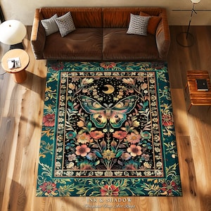 Celestial Cottagecore Floral Moth Rug Woodland Gothic Decor, Fairycore ...