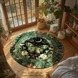 Boho Botanical Moth Rug Floral Grunge Fairycore Room Decor, Woodland ...