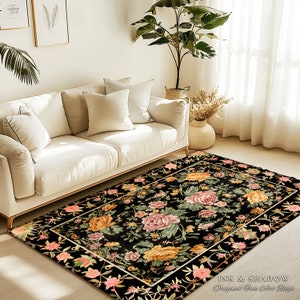 Victorian Roses Floral Accent Rug | Dark Floral Aesthetic Living Room ...