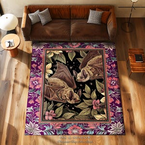 Romantic Victorian Gothic Bat Lovers Rug Whimsical Dark Floral Baroque ...