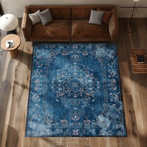 Navy Blue Elegant Aesthetic Rug | Modern Living Room Indigo Home Decor ...
