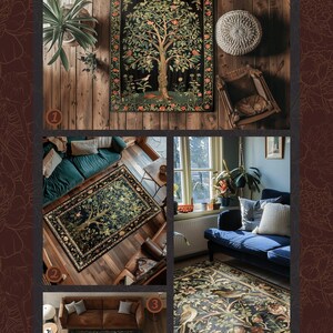 Folk Woodland Botanical Accent Rug | Dark Floral Living Room Home Decor ...
