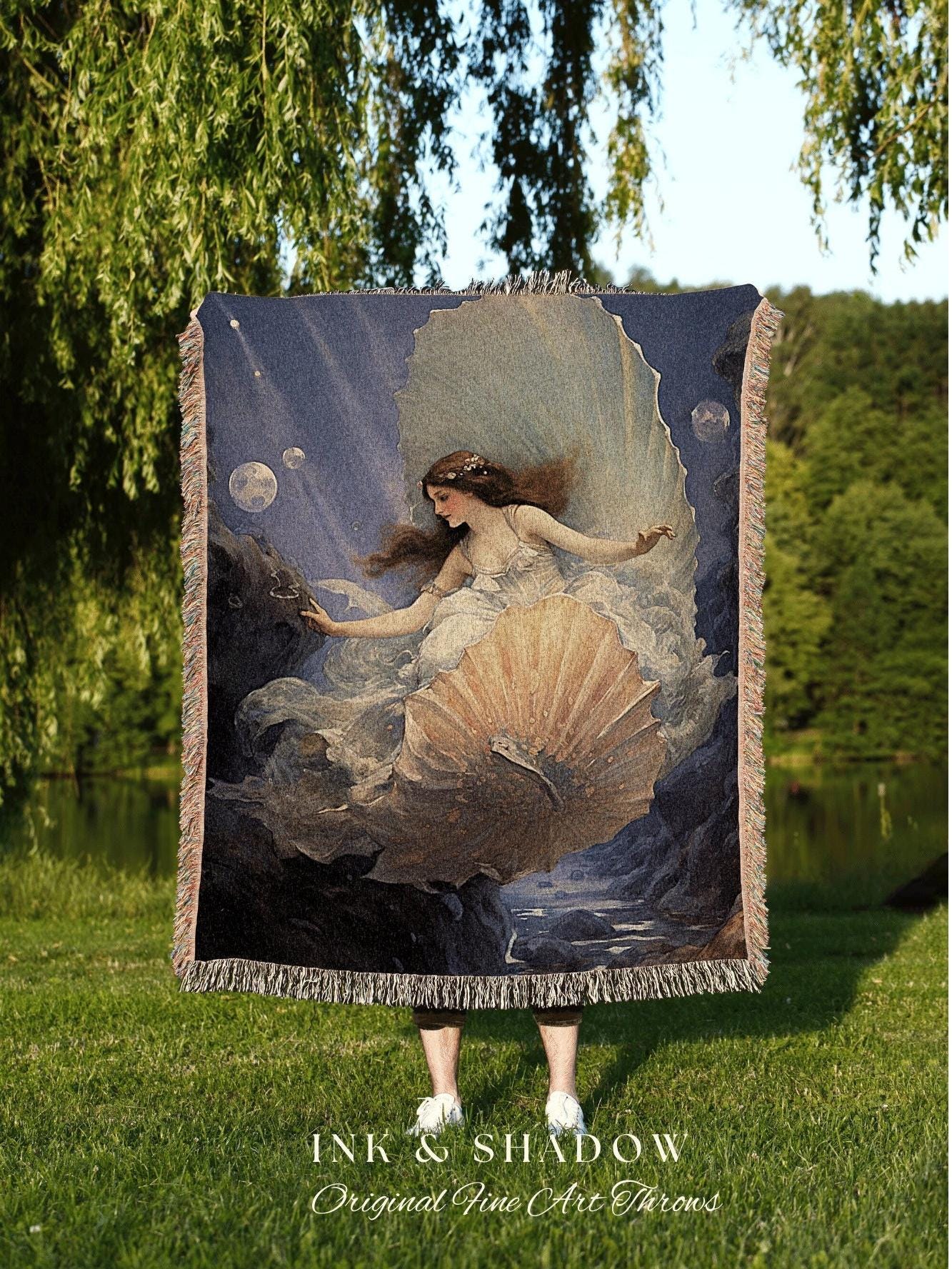 Venus Mermaid Renaissance Blanket | Celestial Mermaid Cottagecore Decor ...