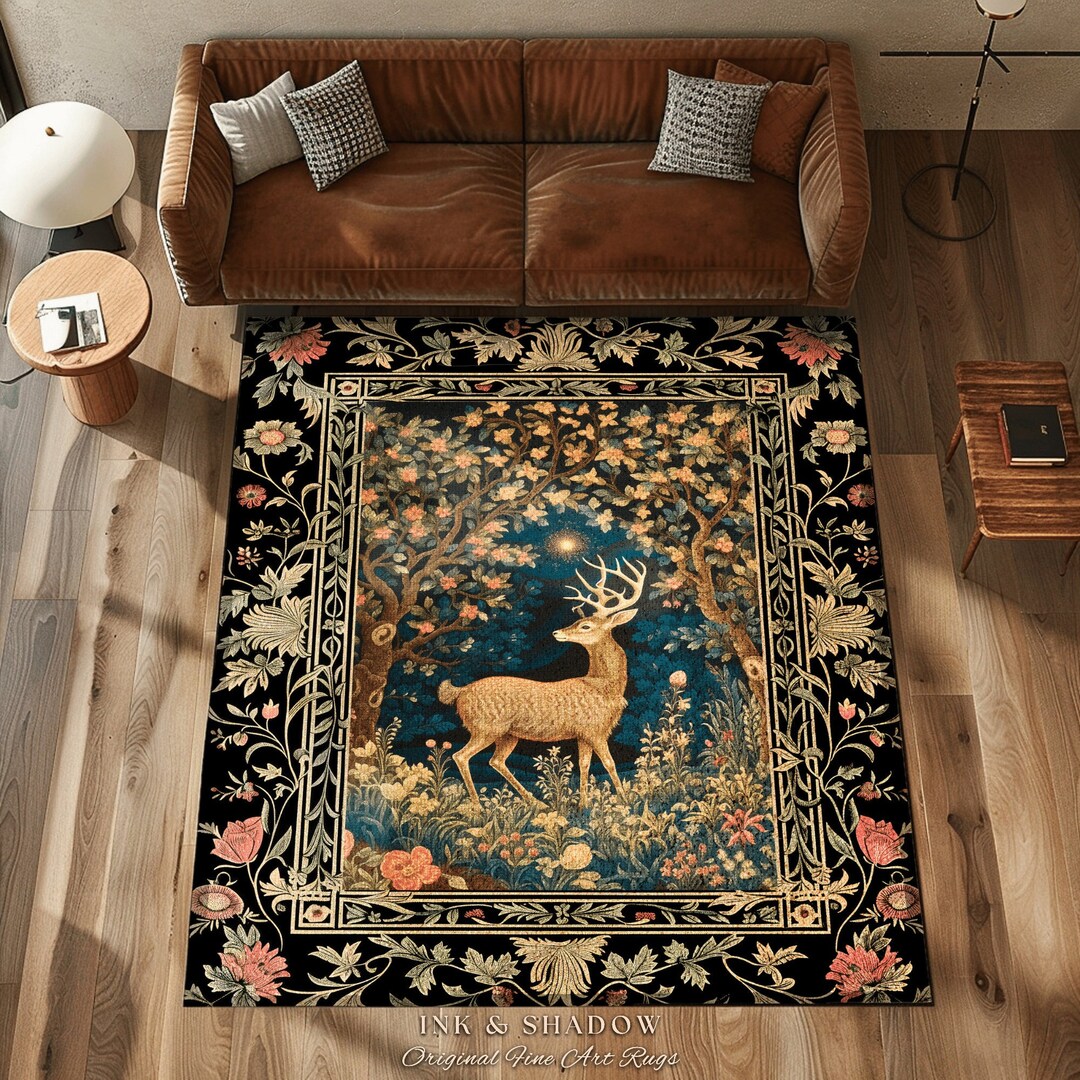 Forest Spirit Mystic Deer Rug Cottagecore Room Decor William Morris ...