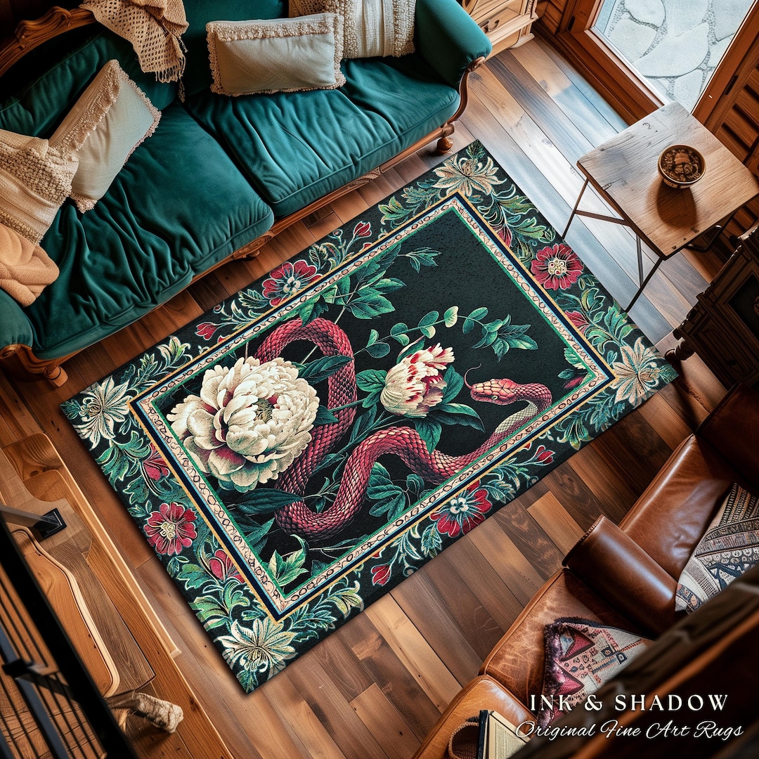 Enchanted Forest Snake Rug Dark Woodland Floral Gothic Decor | Mystical ...