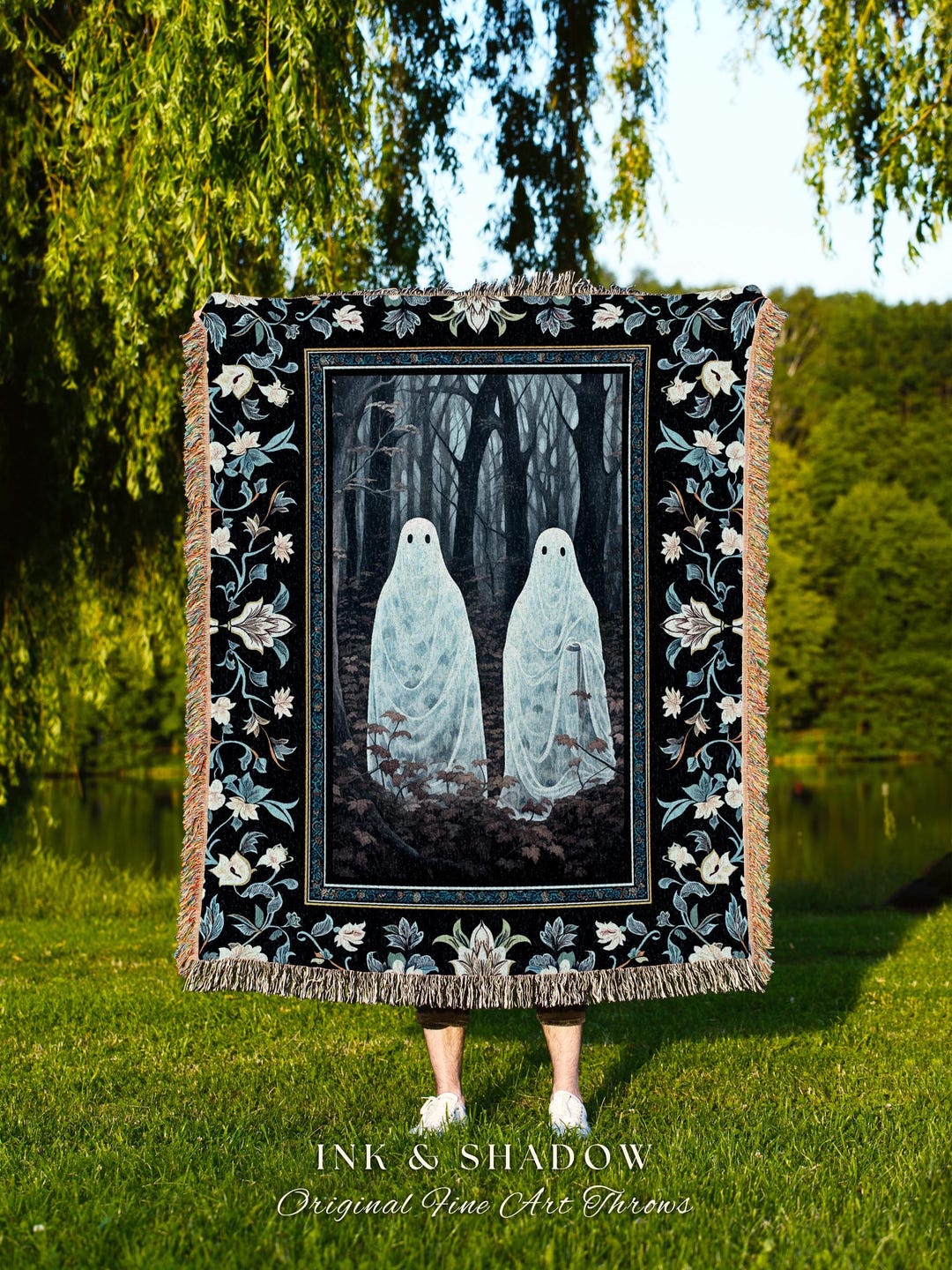 Moody Cottagegoth Home Decor Ghost Blanket Woodland Woven Tapestry ...