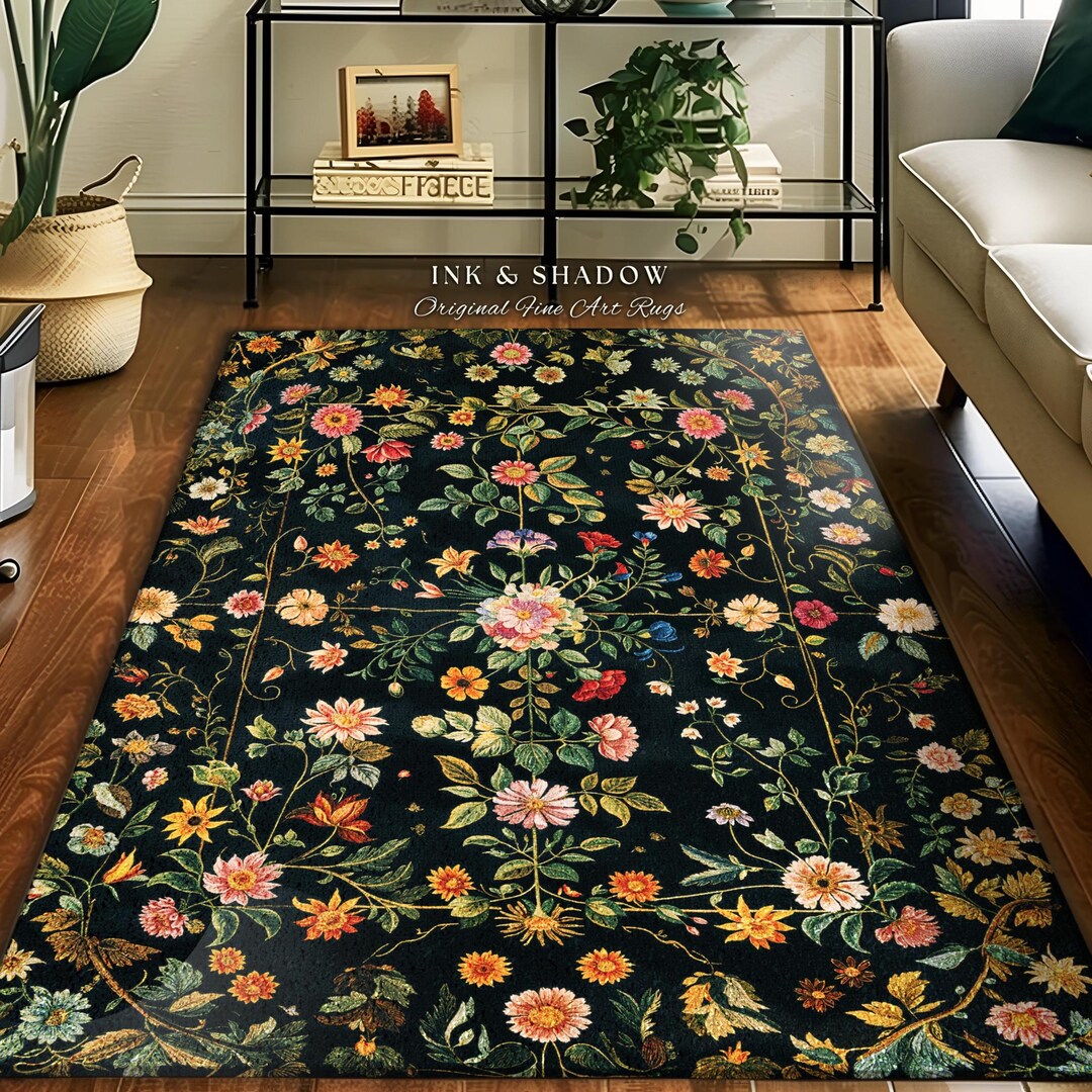 Dark Academia Wildflower Rug | Floral Aesthetic Ornate Gothic Home ...