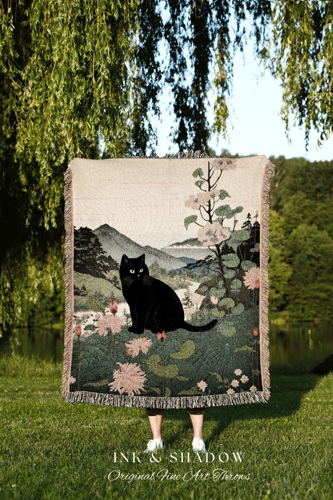 Boho Cat Tapestry Blanket | Japanese Room Decor Van Gogh Inspired Art ...