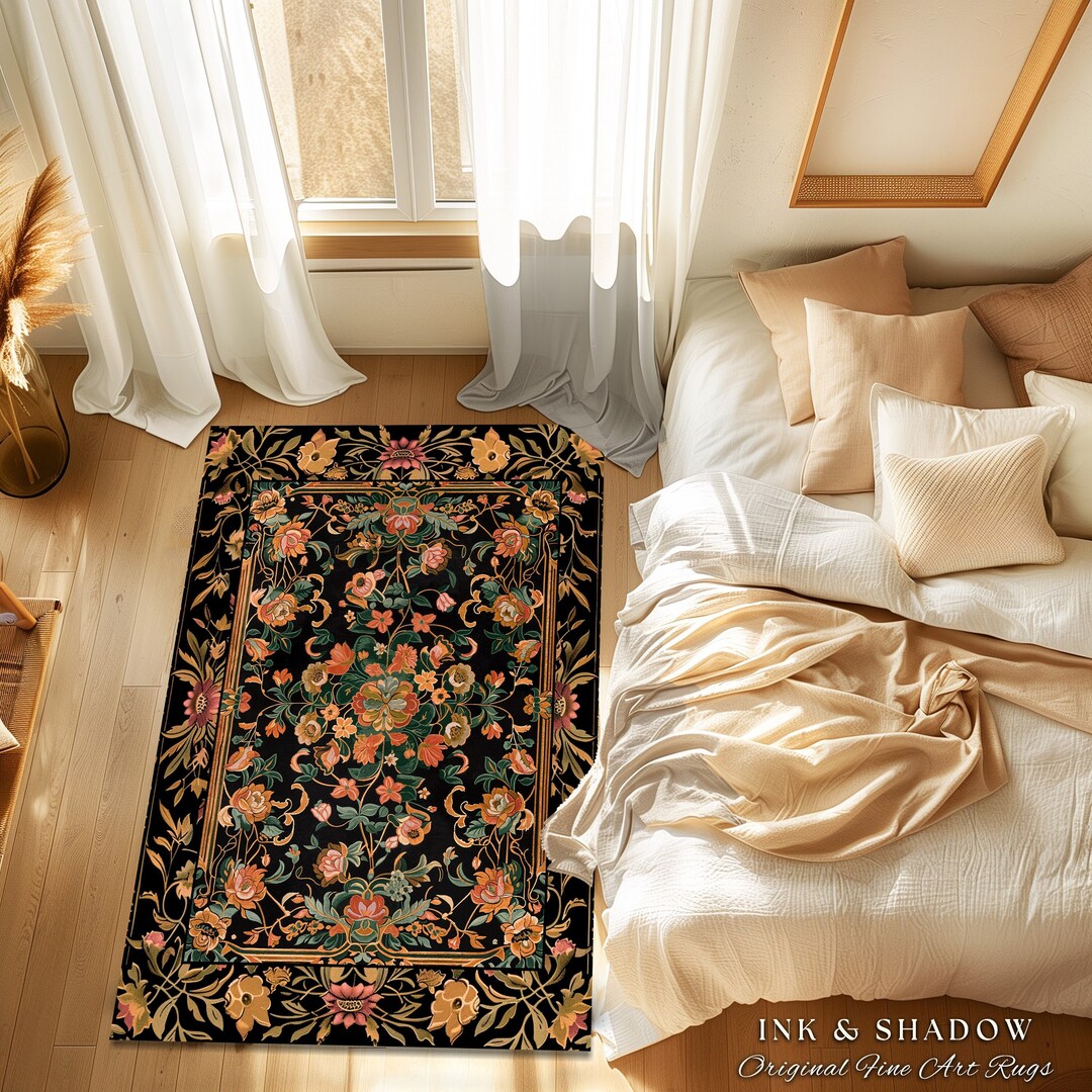 Dark Floral Cottagecore Rug Bohemian Aesthetic Living Room Home Decor ...