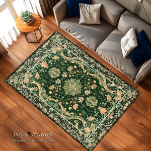 Mystic Cottagecore Accent Rug Hippie Rug With Emerald Green Detail ...