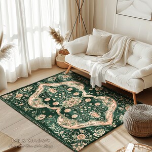 Elegant Sea Green Area Rug Classic Ornate Statement Rug With Fine ...