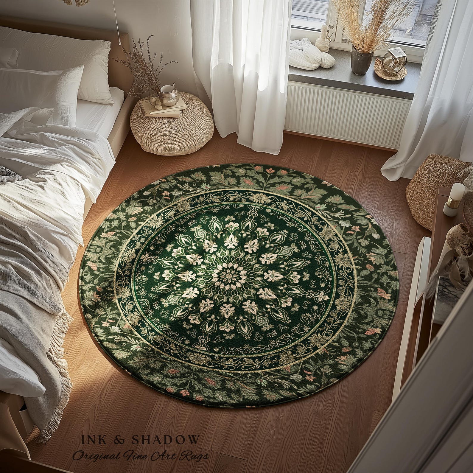 Mystic Dark Green Ornate Area Rug | Traditional Design Accent Rug Deep ...