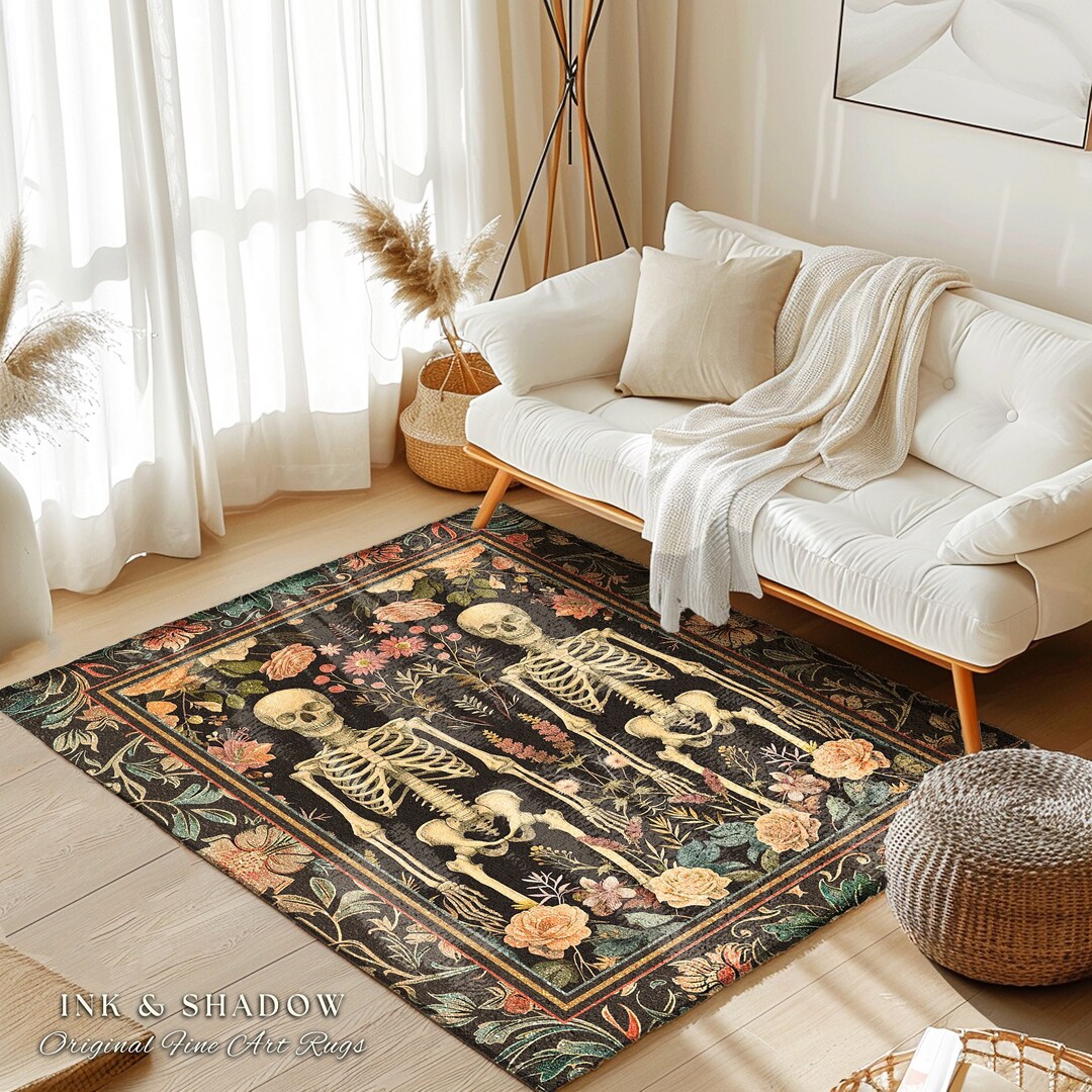 Boho Fairycore Floral Gothic Skeleton Rug Soft Cottagecore Skeleton ...
