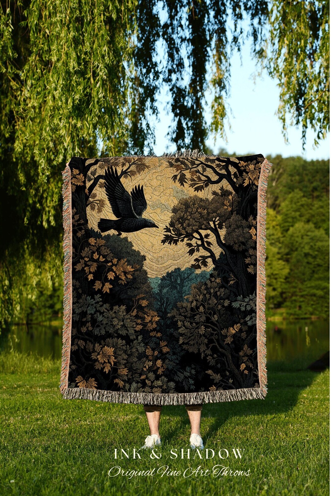 Crowcore Whimsigoth Tapestry Goth Blanket Woven Throw Blanket | Crow ...