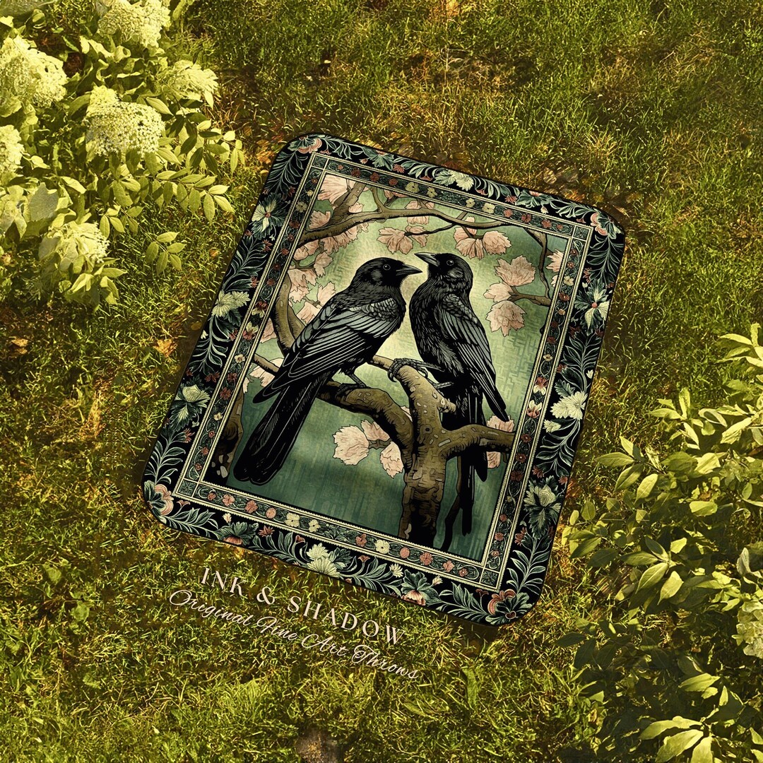 Gothic Black Raven Blanket Crow Woodland Fairycore Aesthetic Bird Art ...